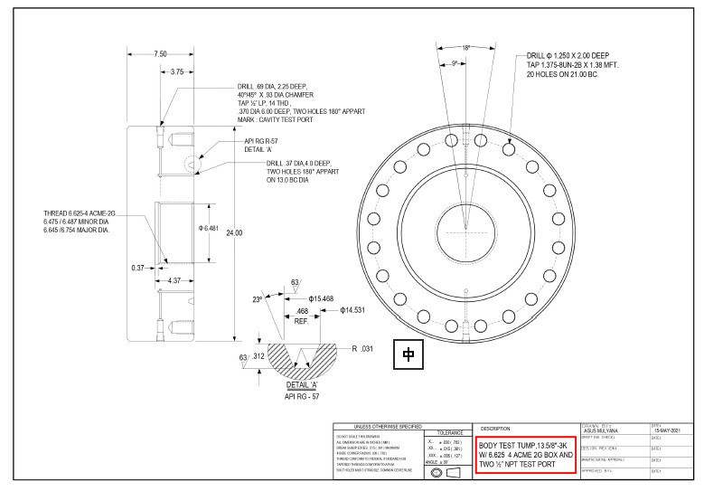 Test Stump 13-5/8”3000 Psi, Body Test Stump, 13-5/8"-3K, W/6.625 4 ACME ...