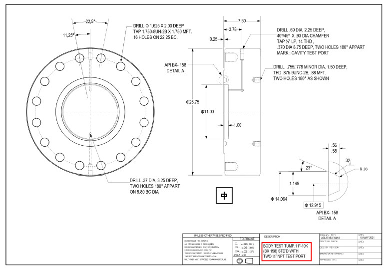 Test stump flange 11" 10K., Ref OG Rig equipment list NO.11