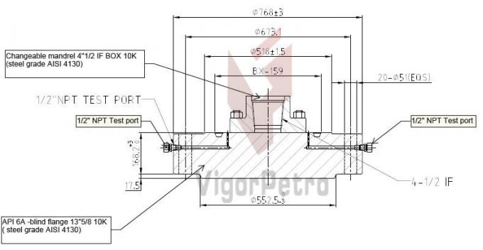 BOP test stump flange 13 5/8" W.P 10M (10000PSI) equipped with thread ...