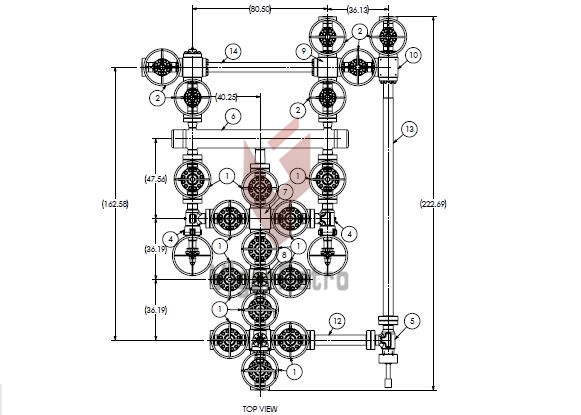 API 16C CHOKE MANIFOLD ASSY. 3 1/16"-15K X 3 1/16"-10K PSI W.P. H2S ...